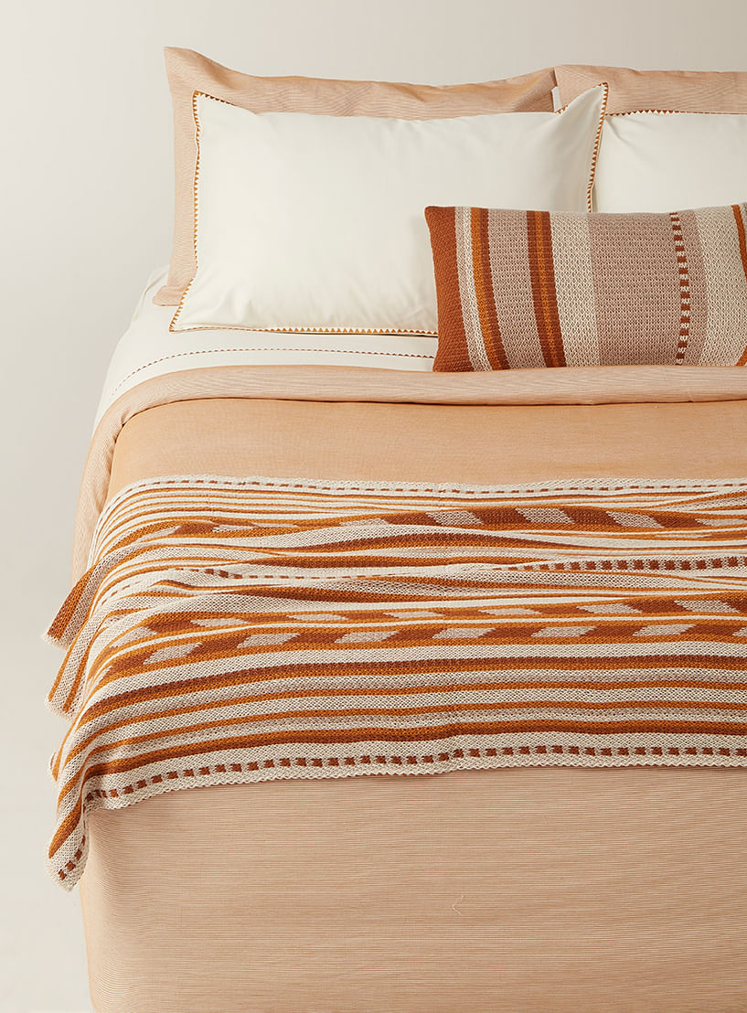 Capa de edredom mar off white e ocre - Branco Casa