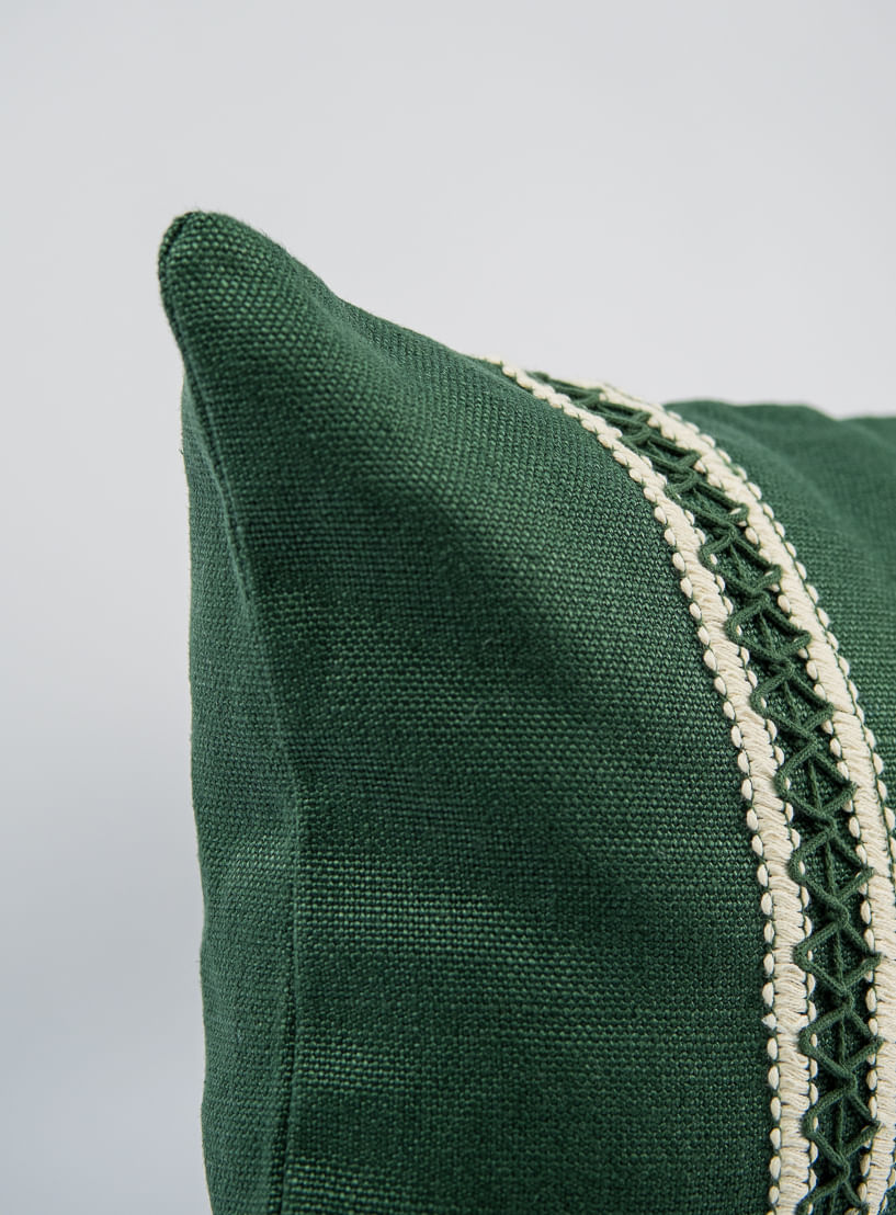 Almofada franja Verde Escuro - Branco Casa